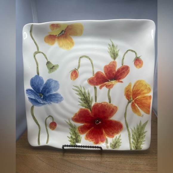 Kitchen | Red Poppy Flower Dinner Square Plate 11 18 X 11 18 Maxcera ...